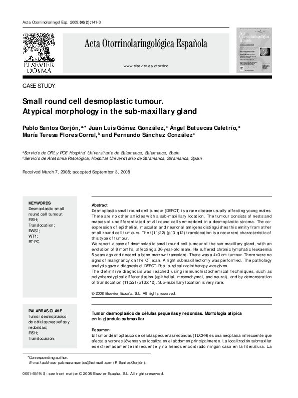 (PDF) Small round cell desmoplastic tumour. Atypical morphology in the ...