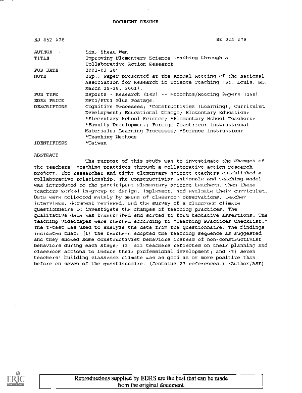 (PDF) Improving Elementary Science Teaching through a Collaborative ...