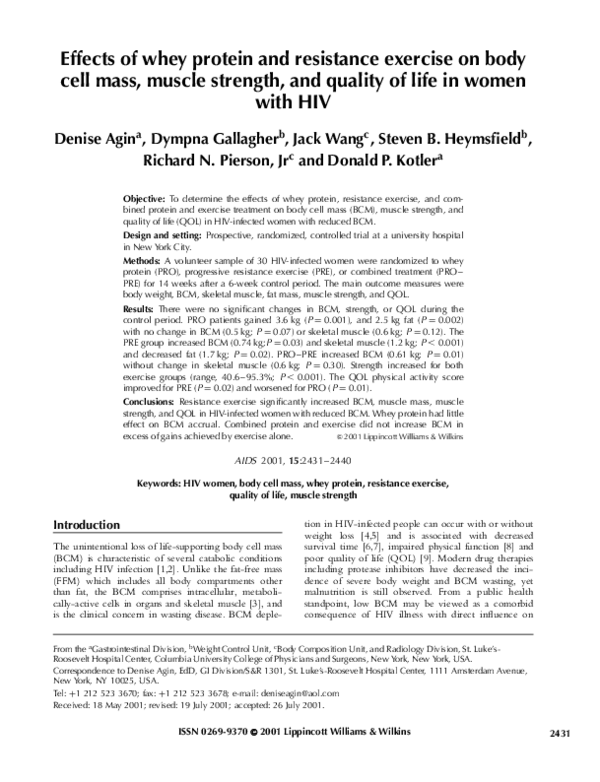 (PDF) Effects of whey protein and resistance exercise on body cell mass ...