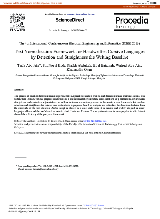 Pdf Text Normalization Framework For Handwritten Cursive Languages By Detection And
