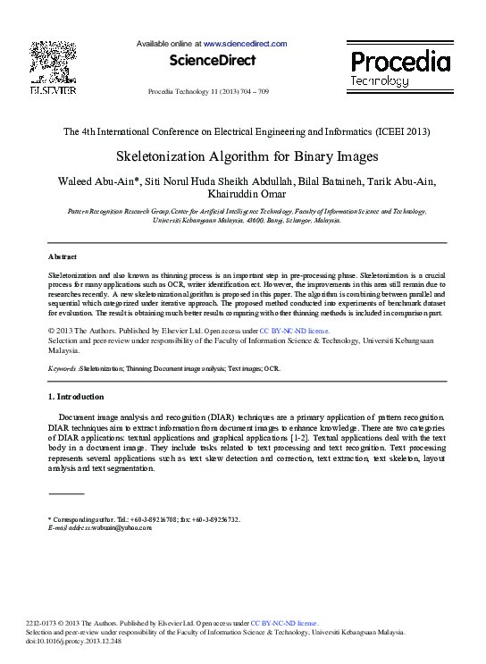 Pdf Skeletonization Algorithm For Binary Images 