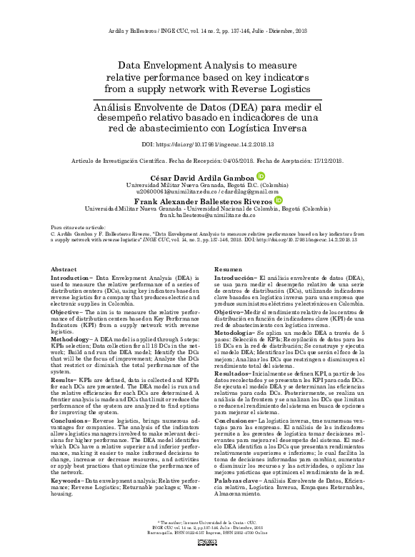 (PDF) Data Envelopment Analysis to measure relative performance based on key indicators from a ...
