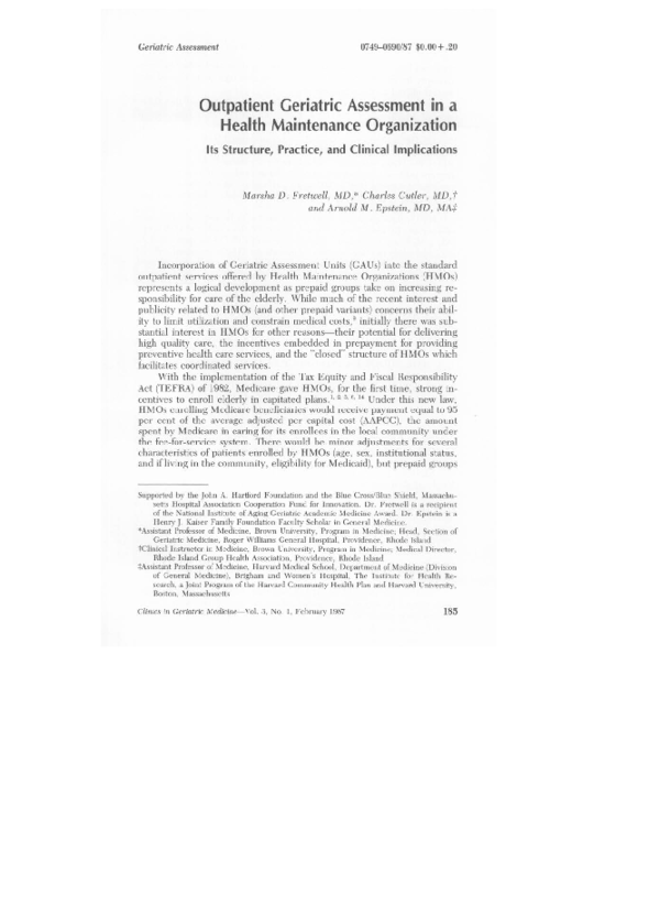 (PDF) Outpatient Geriatric Assessment in a Health Maintenance ...