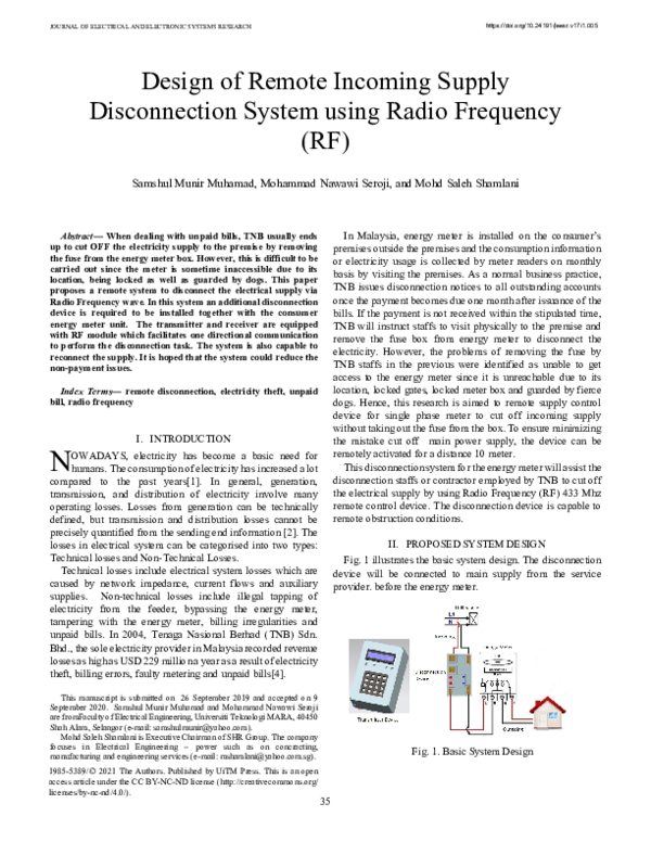 (PDF) Design of Remote Incoming Supply Disconnection System using Radio ...
