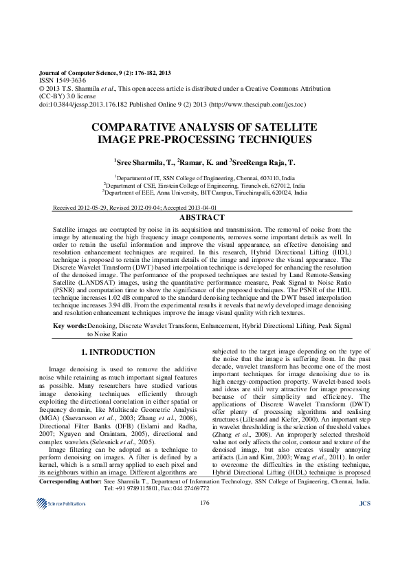(PDF) Comparative Analysis of Satellite Image Pre-Processing Techniques