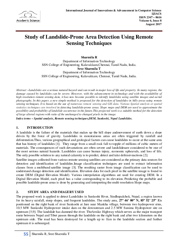 (PDF) Study of Landslide-Prone Area Detection Using Remote Sensing Techniques