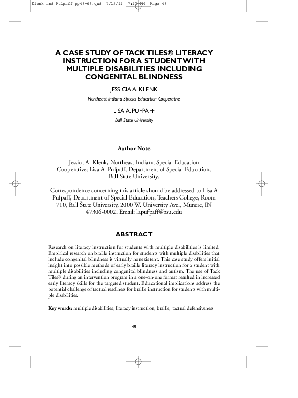 (PDF) A Case Study of Tack Tiles[R] Literacy Instruction for a Student with Multiple ...