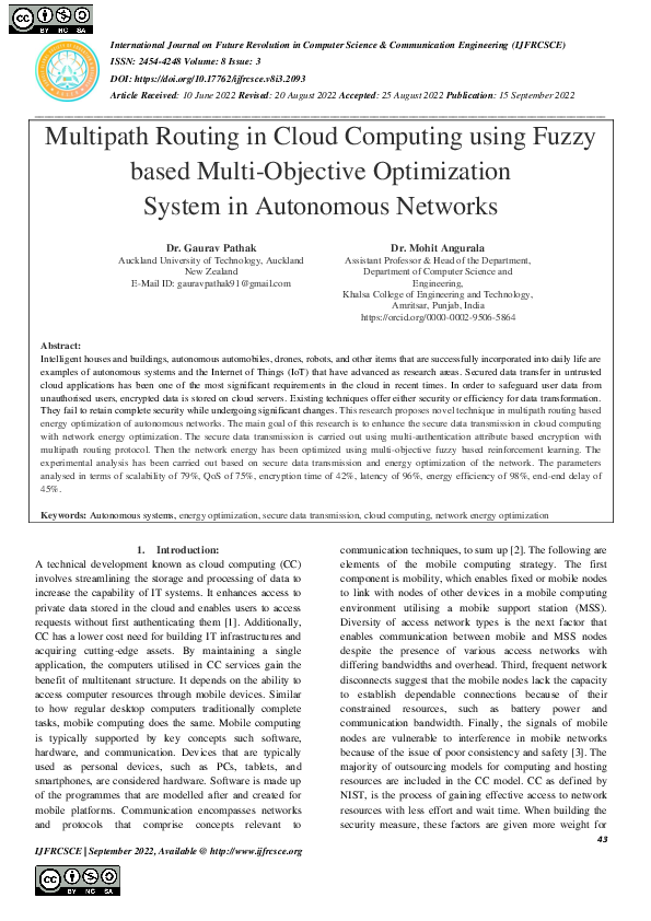 (PDF) Multipath Routing in Cloud Computing using Fuzzy based Multi-Objective Optimization System ...