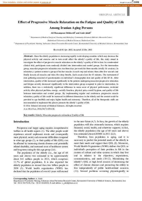 (PDF) Effect of Progressive Muscle Relaxation on the Fatigue and ...
