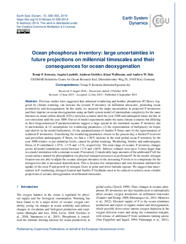 (PDF) Ocean phosphorus inventory: large uncertainties in future ...