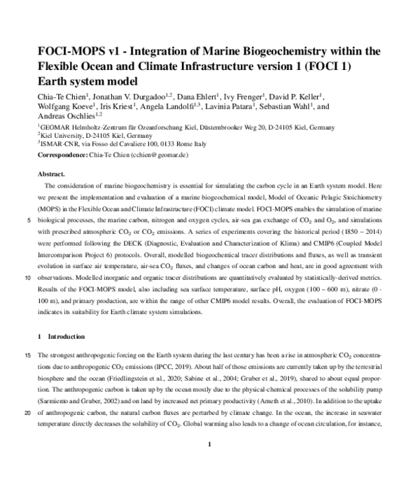 (PDF) FOCI-MOPS v1 – Integration of Marine Biogeochemistry within the ...