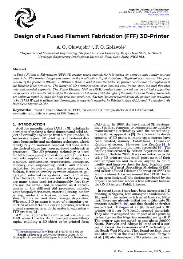 (PDF) Design of a Fused Filament Fabrication (FFF) 3D-printer