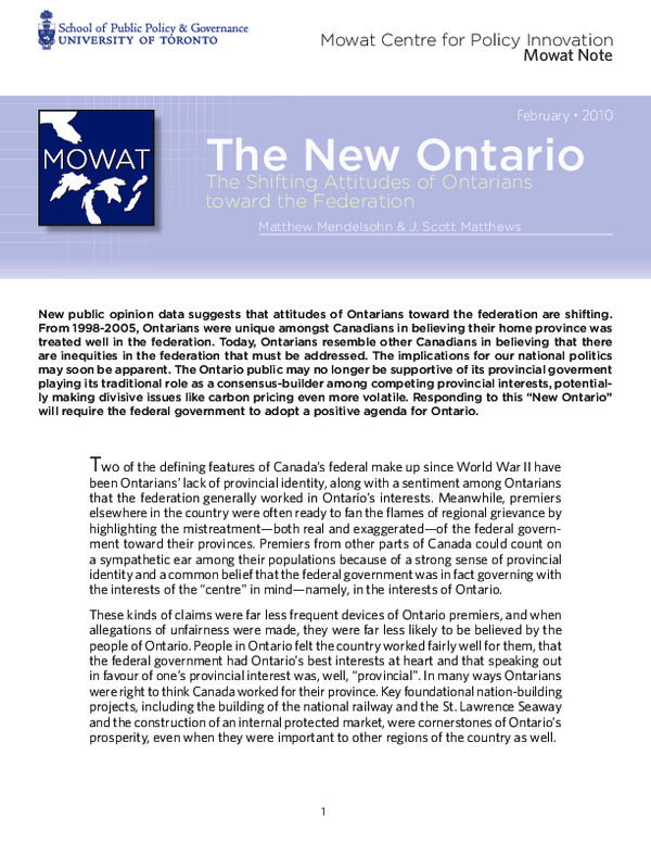 (PDF) The New Ontario: The Shifting Attitudes of Ontarians toward the ...