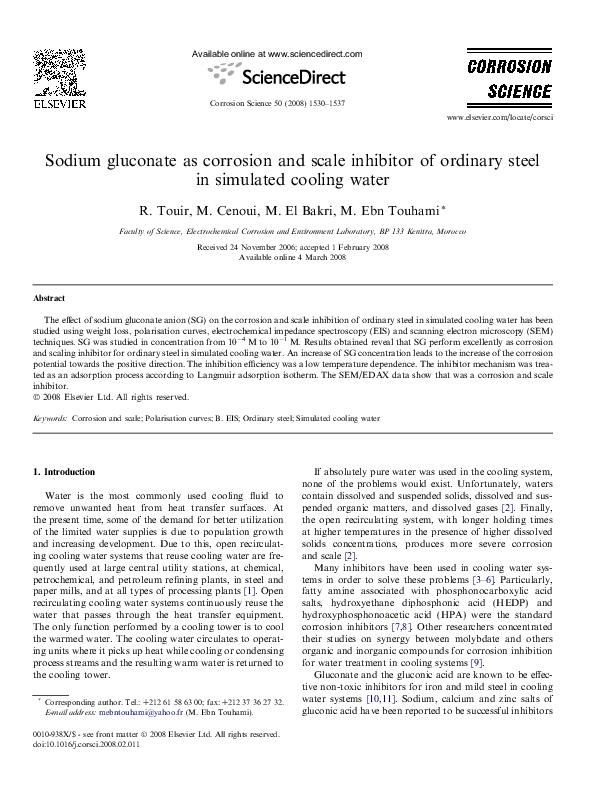 (PDF) Sodium gluconate as corrosion and scale inhibitor of ordinary ...