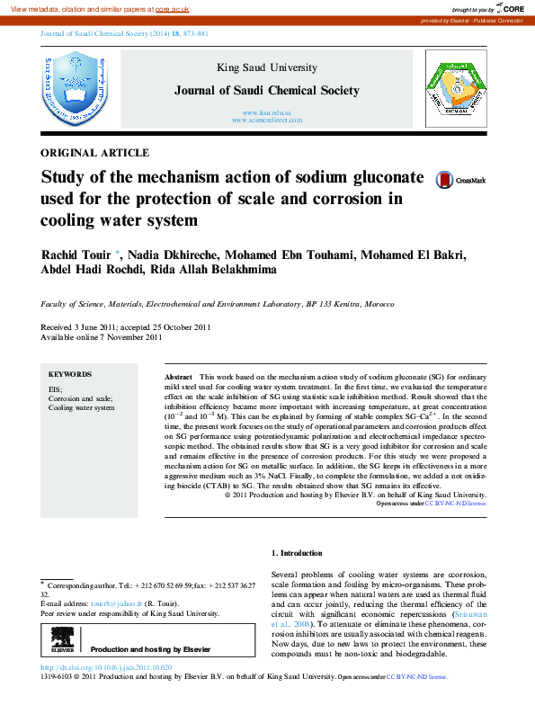 (PDF) Study of the mechanism action of sodium gluconate used for the ...