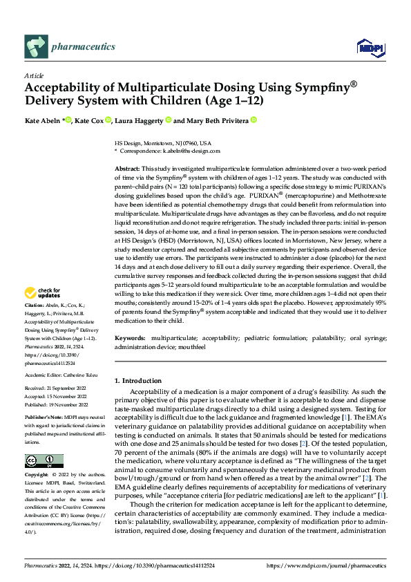 (PDF) Acceptability of Multiparticulate Dosing Using Sympfiny® Delivery ...