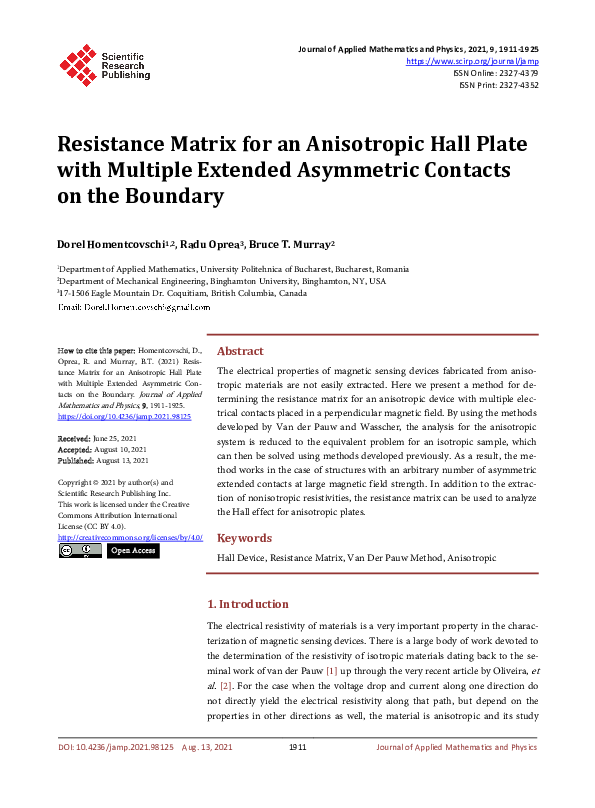 (PDF) Resistance Matrix for an Anisotropic Hall Plate with Multiple ...