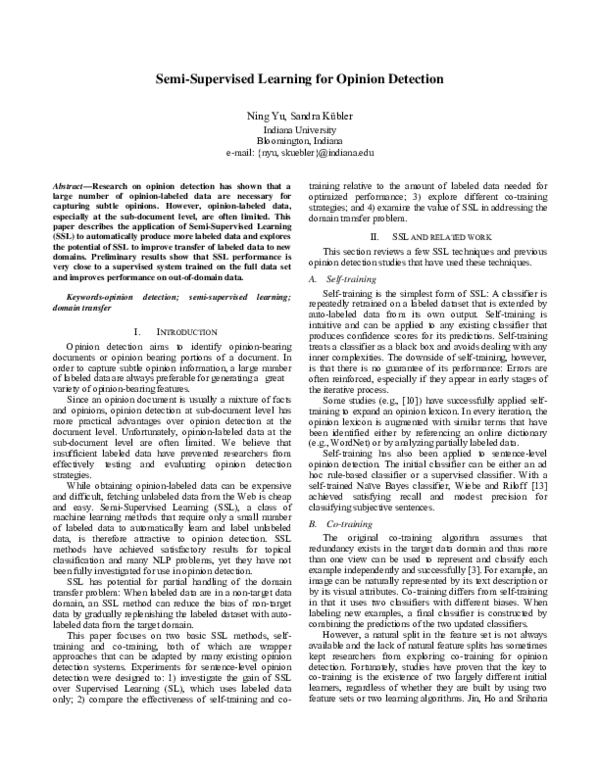 (PDF) Semi-supervised Learning for Opinion Detection