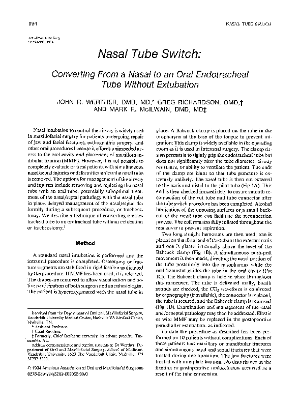 (PDF) Nasal tube switch: Converting from a nasal to an oral ...