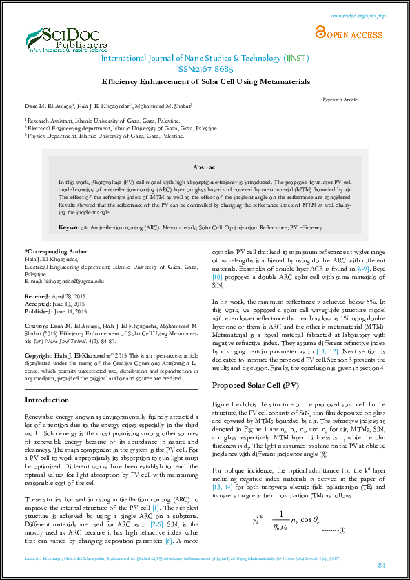 (PDF) Efficiency Enhancement of Solar Cell Using Metamaterials Research Article | Hala El ...