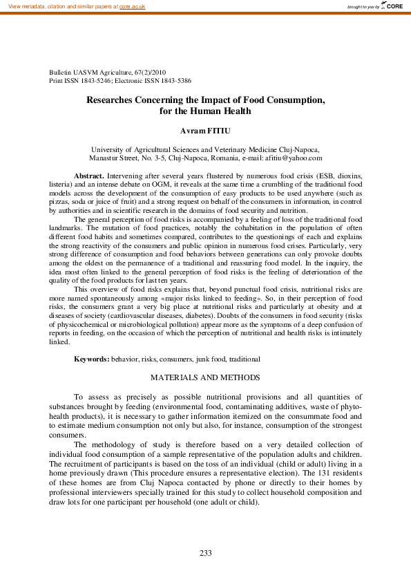 (PDF) Researches Concerning the Impact of Food Consumption, for the ...