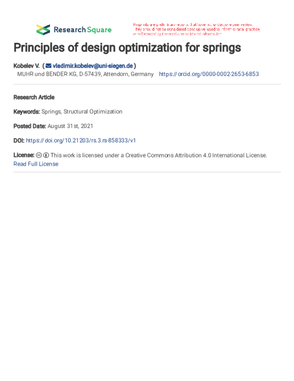 (PDF) Principles of design optimization for springs