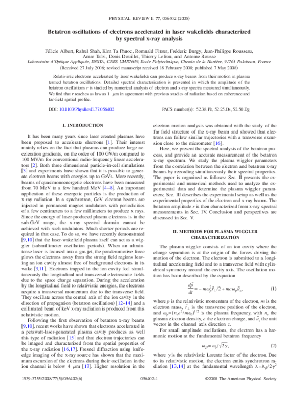 (PDF) Betatron oscillations of electrons accelerated in laser ...
