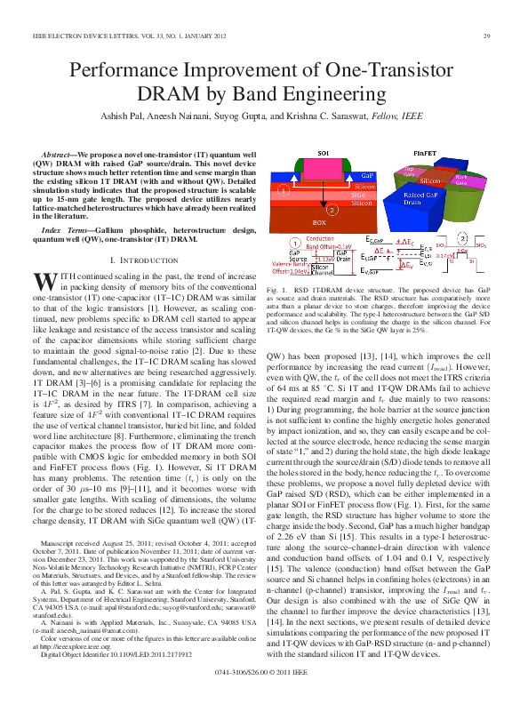 (PDF) Performance Improvement of One-Transistor DRAM by Band Engineering