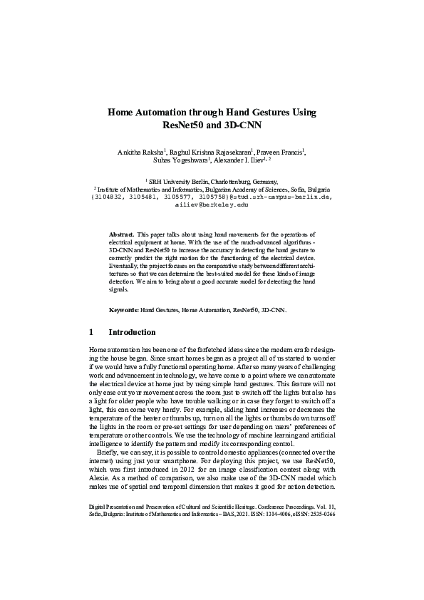 (PDF) Home Automation through Hand Gestures Using ResNet50 and 3D-CNN