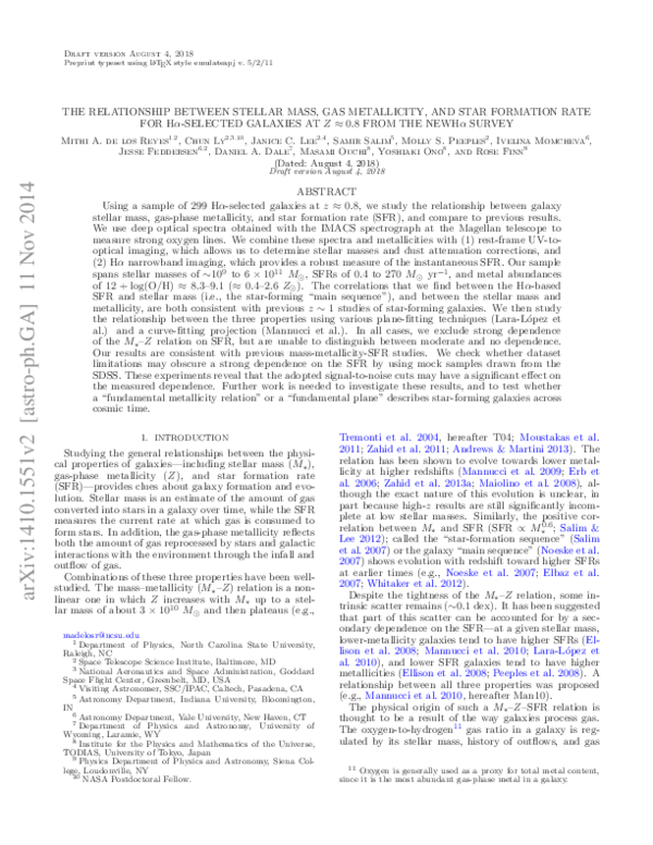 (PDF) THE RELATIONSHIP BETWEEN STELLAR MASS, GAS METALLICITY, AND STAR ...