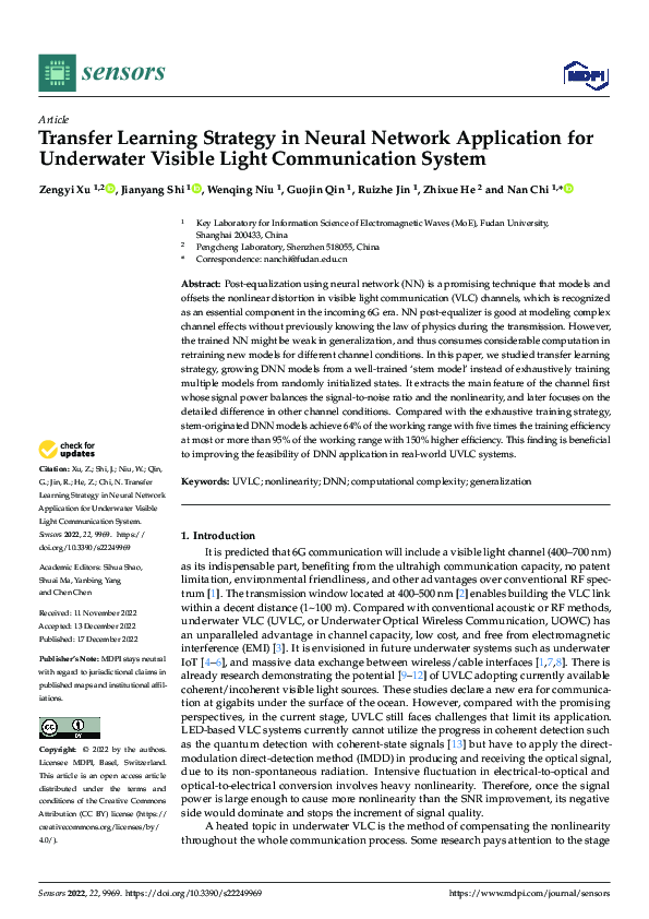 (PDF) Transfer Learning Strategy in Neural Network Application for Underwater Visible Light ...