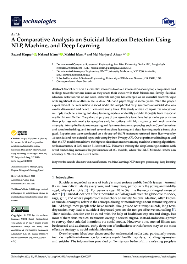 Pdf A Comparative Analysis On Suicidal Ideation Detection Using Nlp