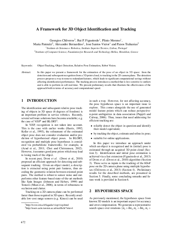 (PDF) A Framework for 3D Object Identification and Tracking | Georgios Chliveros - Academia.edu