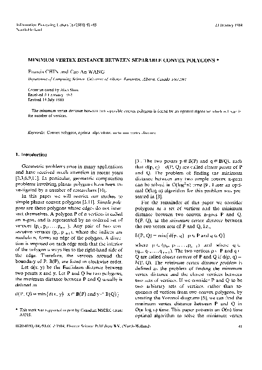 (PDF) Minimum vertex distance between separable convex polygons
