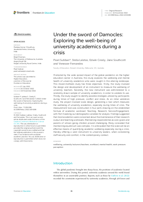(PDF) Under the sword of Damocles: Exploring the well-being of ...