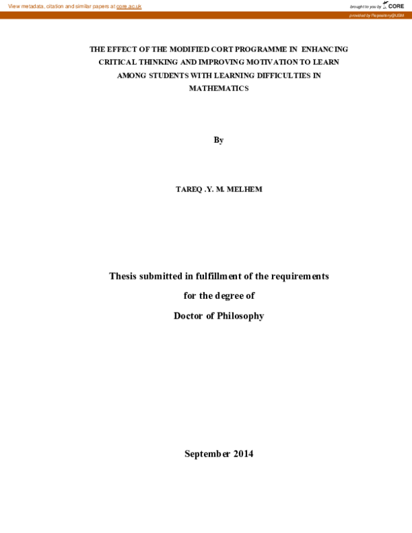 (PDF) The Effect Of The Modified Cort Programme In Enhancing Critical ...