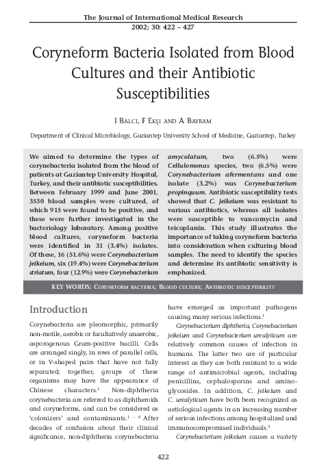 (PDF) Coryneform Bacteria Isolated from Blood Cultures and Their ...