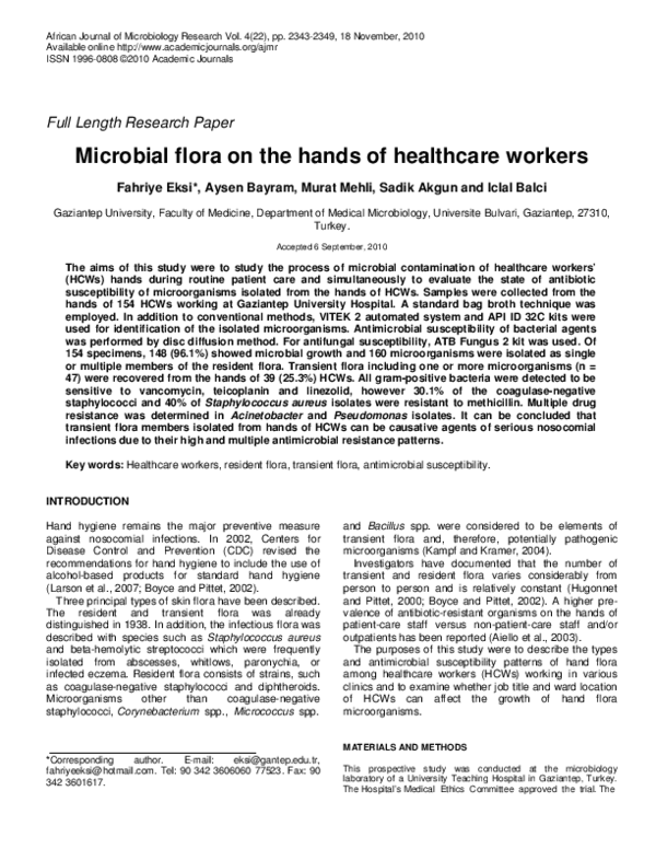(PDF) Microbial flora on the hands of healthcare workers