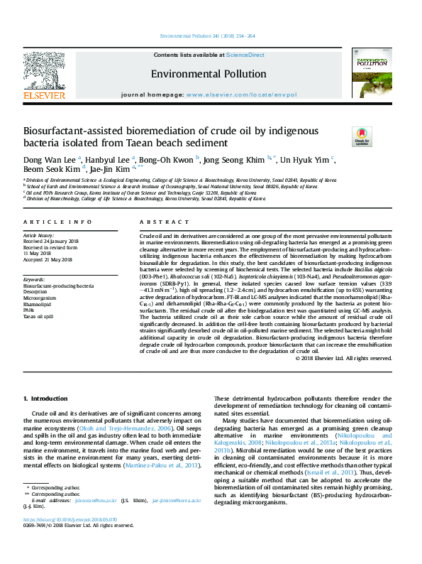(PDF) Biosurfactant-assisted bioremediation of crude oil by indigenous bacteria isolated from ...