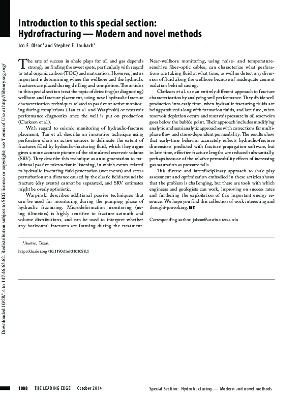 (PDF) Introduction to this special section: Hydrofracturing — Modern ...