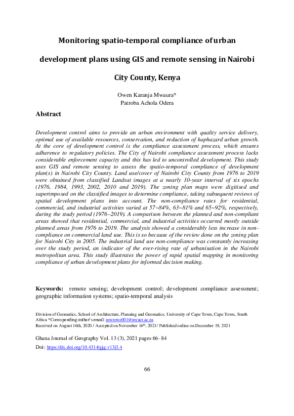 (PDF) Monitoring spatio-temporal compliance of urban development plans using GIS and remote ...