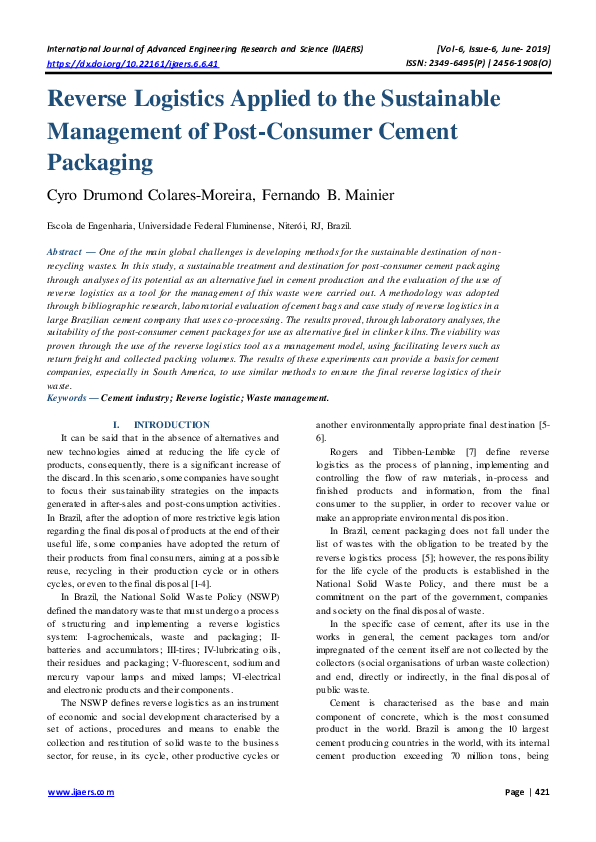 (PDF) Reverse Logistics, Green Logistics, and Packaging
