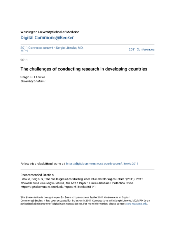 (PDF) The challenges of conducting research in developing countries