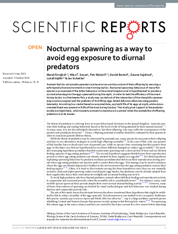 (PDF) Nocturnal spawning as a way to avoid egg exposure to diurnal ...
