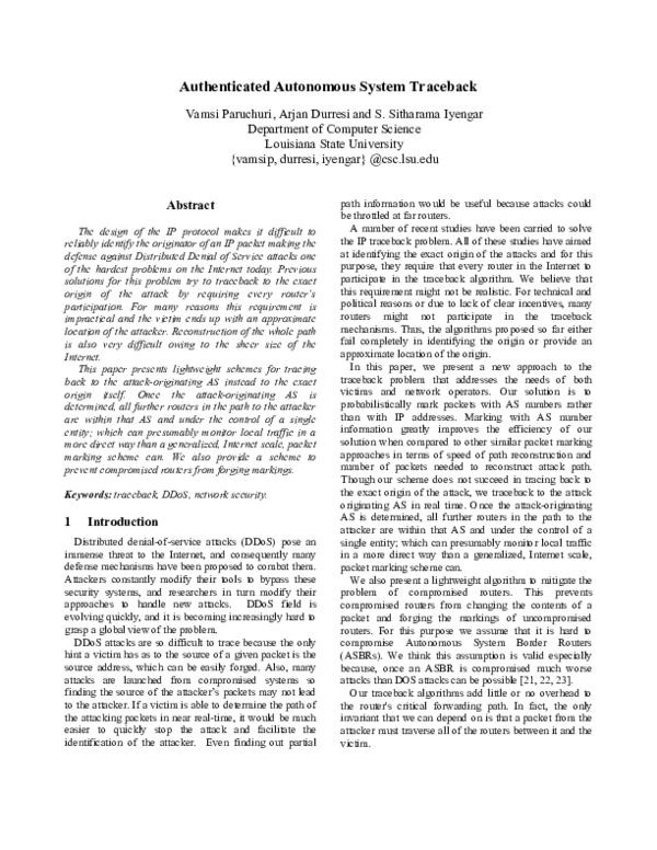 (PDF) Authenticated autonomous system traceback
