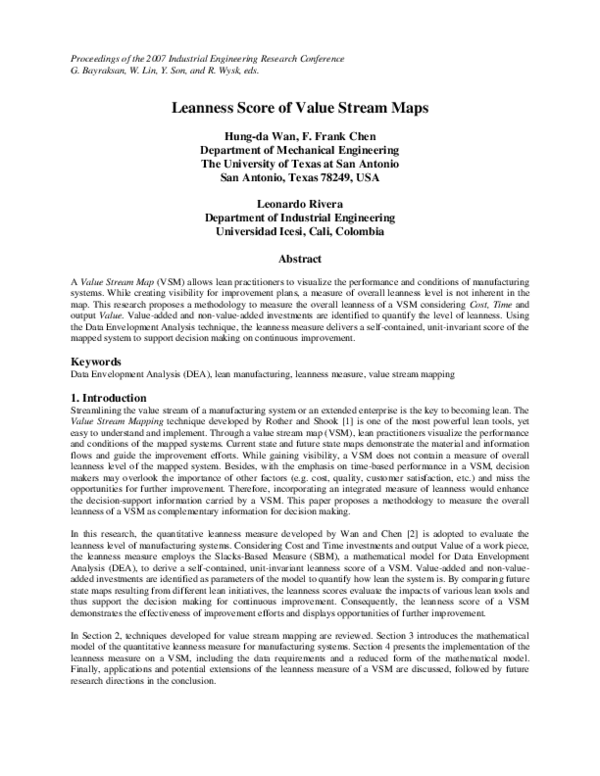 (PDF) Leanness Score of Value Stream Maps | Leonardo Rivera - Academia.edu