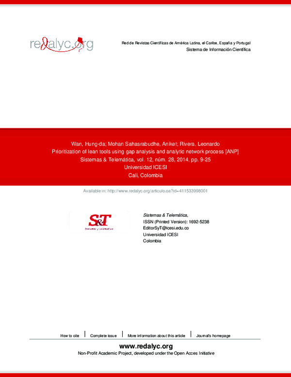 (PDF) Prioritization of lean tools using gap analysis and analytic network process [ANP ...