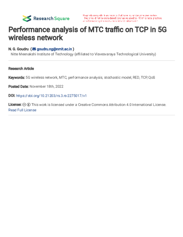 (PDF) Performance analysis of MTC traffic on TCP in 5G wireless network