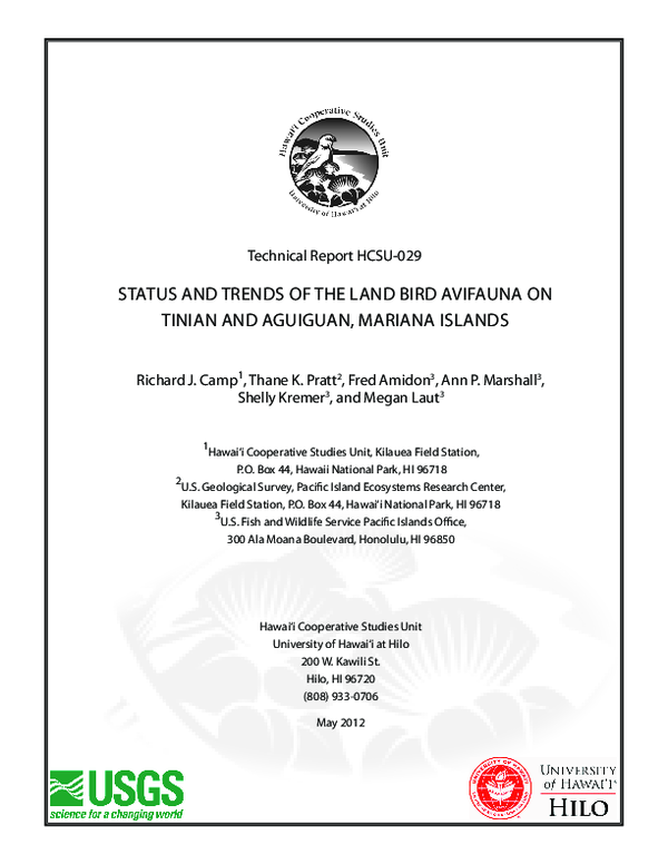 (PDF) Status and trends of the land bird avifauna on Tinian and ...