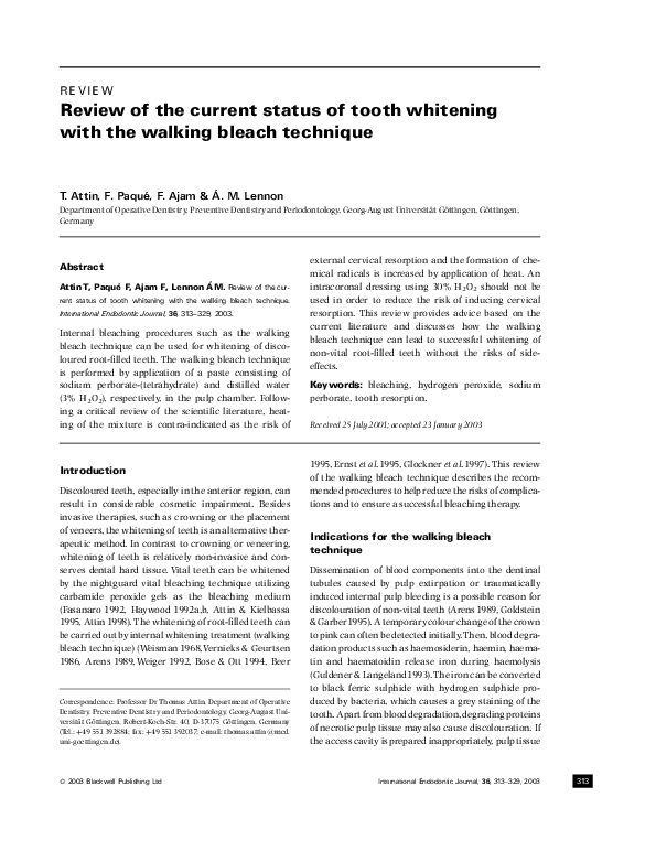 (PDF) Review of the current status of tooth whitening with the walking ...